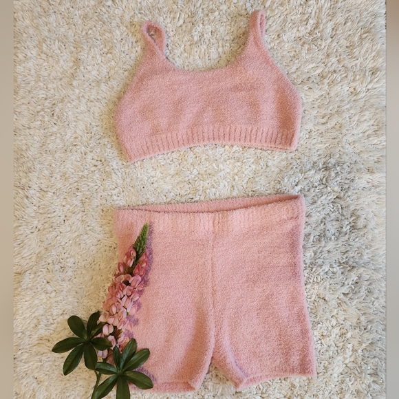Colsie | Intimates & Sleepwear | Fuzzy Pink Crop Tank Top And Shorts ...